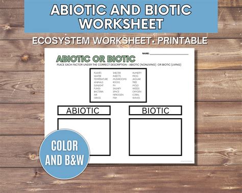 Abiotic And Biotic Worksheet Printable Ecosystem Worksheet With