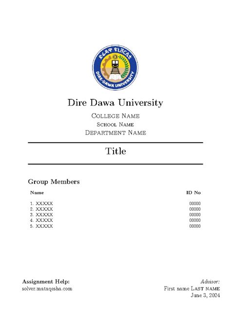 Ddu Assignment Cover Page Direito Civil Dire Dawa University
