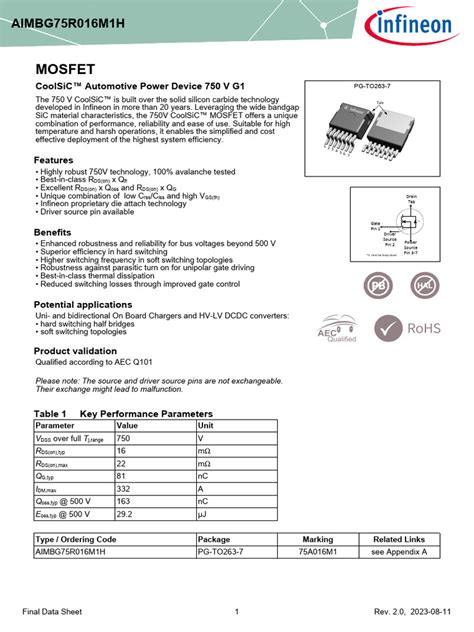 Infineon Aimbg75r016m1h Datasheet V02 00 En 3387151 Pdf Electricity Electrical Engineering