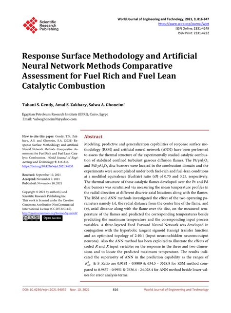 Pdf Response Surface Methodology And Artificial Neural Network Methods Comparative Assessment