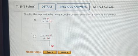 Simplify The Expression By Using A Double Angle Chegg