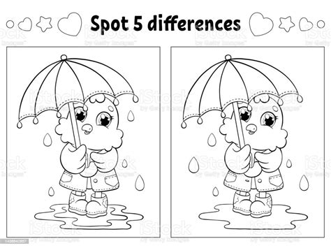 다섯 가지 차이점을 찾으십시오 아이들을위한 색칠 공부 페이지 어린이를 위한 활동 워크시트 흰색 배경에 고립된 벡터 일러스트레이션입니다 0명에 대한 스톡 벡터 아트 및 기타