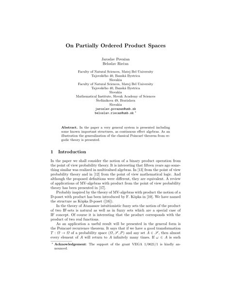 Pdf On Partially Ordered Product Spaces