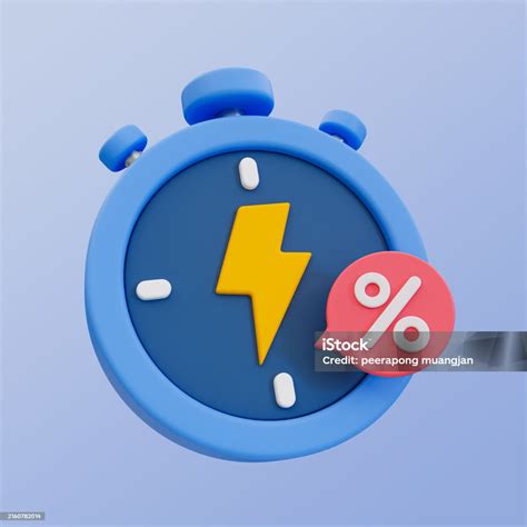 번개 모양과 백분율 아이콘이 있는 스톱워치의 3d 그림입니다 0명에 대한 스톡 사진 및 기타 이미지 0명 3차원 형태 공연 Istock