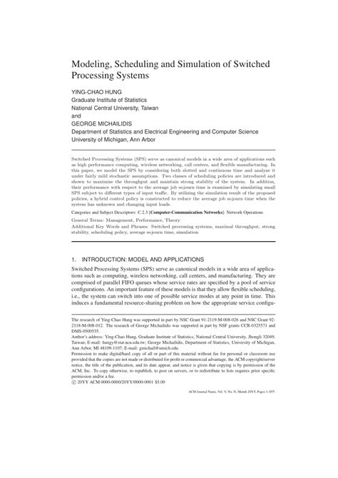 Pdf Modeling Scheduling And Simulation Of Switched Processing Systems