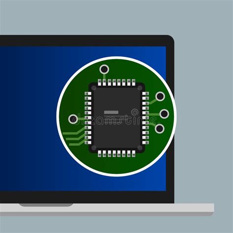 Chip Processor Cpu On Laptop Computer Flat Illustration Concept Electronic Board Component