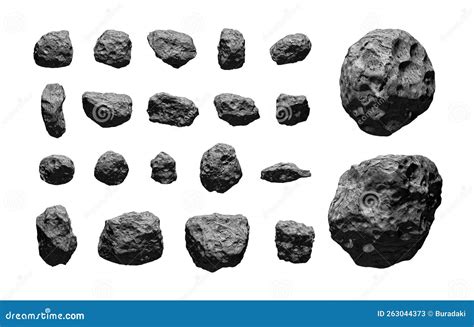 Set Of Asteroids Isolated On White Background Stock Illustration