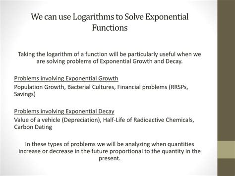 PPT Solving Exponential Equations Using Logarithms PowerPoint Presentation ID