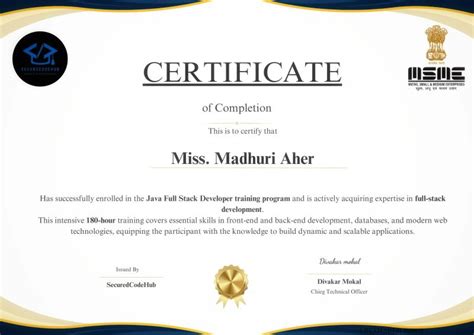 Javafullstack Fullstackdeveloper Securedcodehub Certification Madhuri Aher