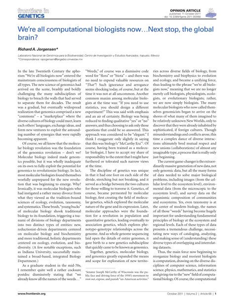 Pdf Were All Computational Biologists Now…next Stop The Global Brain
