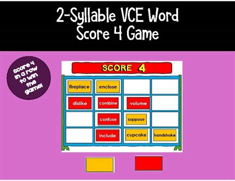 2 Syllable Vce Score 4 Game By In Your Corner Tpt