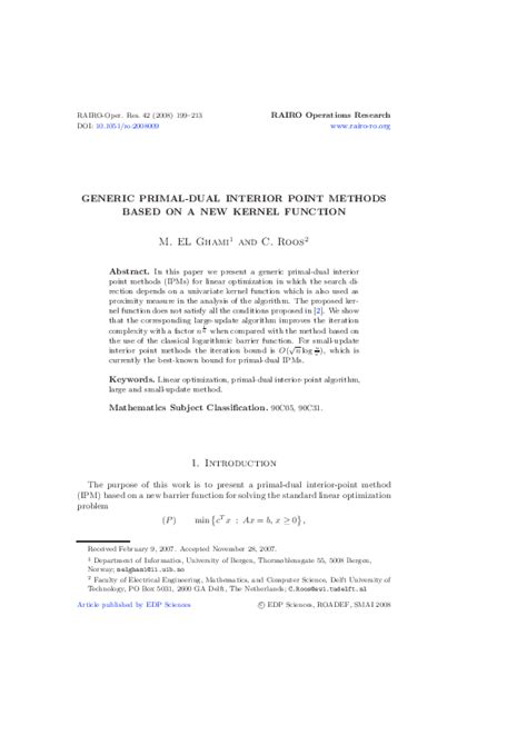 Pdf Generic Primal Dual Interior Point Methods Based On A New Kernel Function