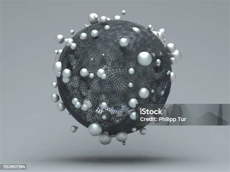 3d 렌더링 금속 소재 유리 재료 내부와 흰색 작은 은색 공 주위에 와이어 구조와 추상 추상 3d 볼 어두운 회색 배경 0명에 대한 스톡 사진 및 기타 이미지 Istock