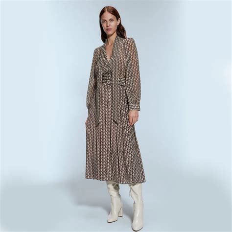 Za Платье с принтом Новое Осеннее цветочное винтажное элегантное модное