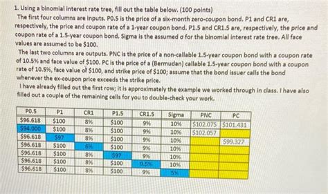 1 Using A Binomial Interest Rate Tree Fill Out The