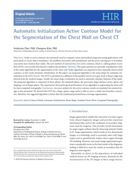 Pdf Automatic Initialization Active Contour Model For The Segmentation Of The Chest Wall On