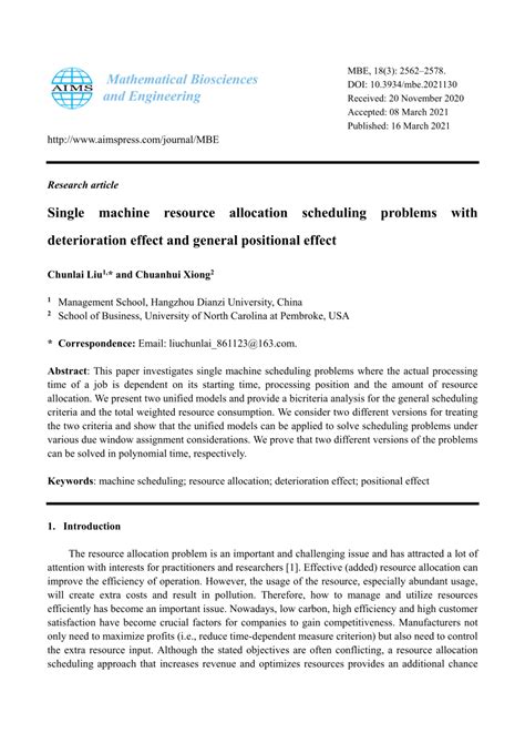 Pdf Single Machine Resource Allocation Scheduling Problems With Deterioration Effect And