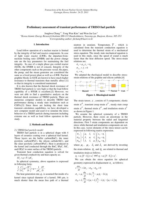 Pdf Preliminary Assessment Of Transient Performance Of Triso Fuel