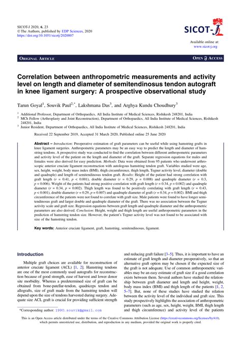 Pdf Correlation Between Anthropometric Measurements And Activity Level On Length And Diameter