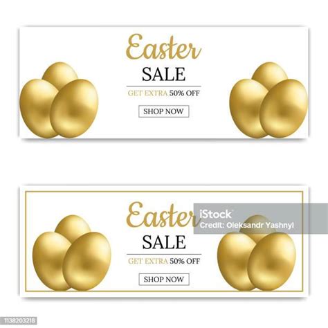 골든 계란 부활절 판매 배너 템플릿 배경 바우처 배경 화면 전단지 초대장 포스터 및 브로셔 쿠폰 할인 인사말 카드 벡터 일러스트입니다 3차원 형태에 대한 스톡 벡터 아트 및