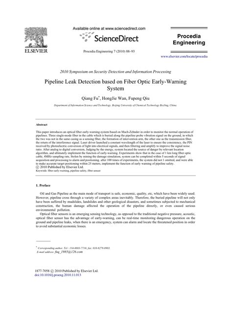 PDF Pipeline Leak Detection Based On Fiber Optic Early Warning System