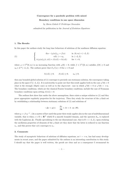 Pdf Convergence To Equilibrium For A Parabolic Problem With Mixed
