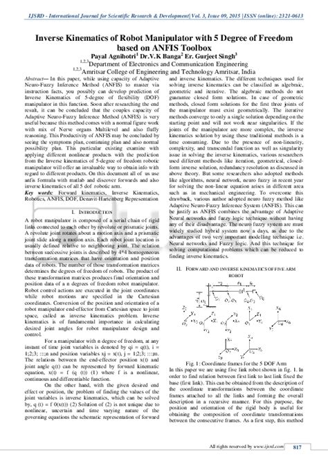 Pdf Inverse Kinematics Of Robot Manipulator With 5 Degree Of Freedom Based On Anfis Toolbox