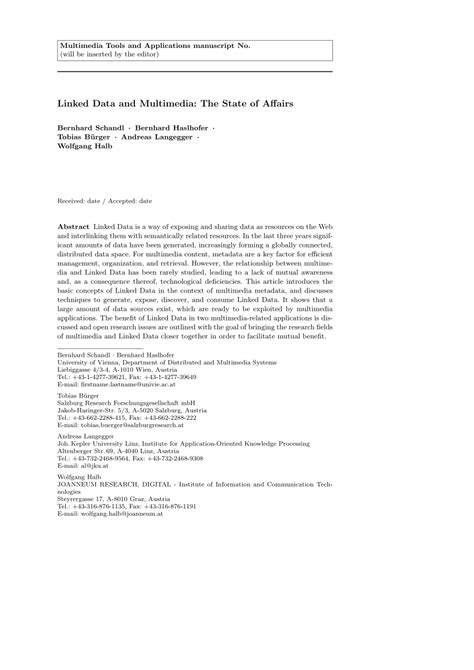 Pdf Linked Data And Multimedia The State Of Affairs
