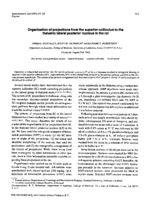 Pdf Organization Of Projections From The Superior Colliculus To The Thalamic Lateral Posterior