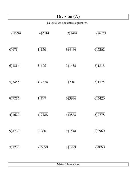 Ejercicios Divisiones Para Quinto Grado Sekolah Online