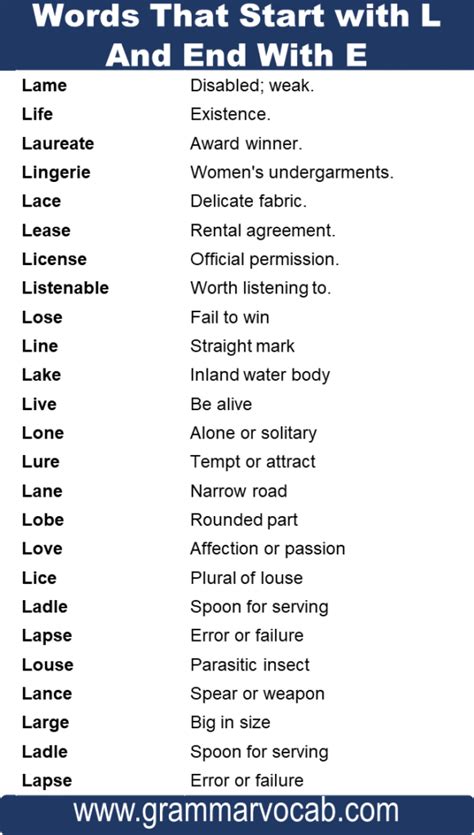 Words That Start With L And End With E Grammarvocab