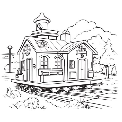아웃라인 스케치 드로잉 안에 집이 있는 기차 색칠 페이지 벡터 기차역 도면 기차역 개요 기차역 스케치 Png 일러스트 및 벡터 에 대한 무료 다운로드 Pngtree