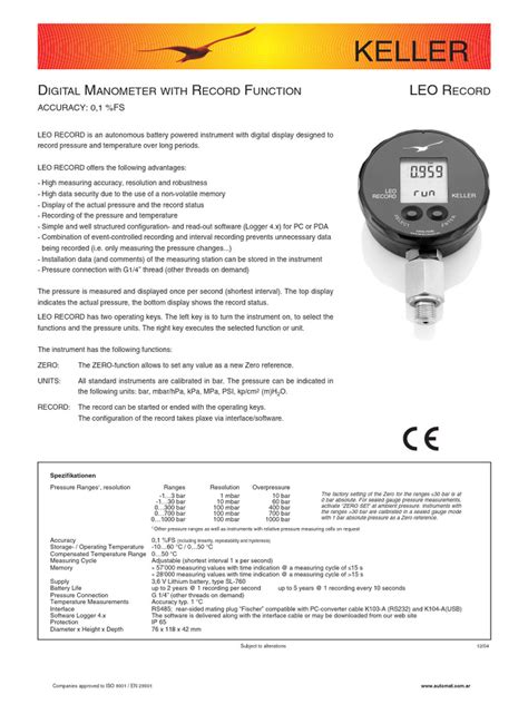 Leorecord Pdf Pressure Measurement Calibration