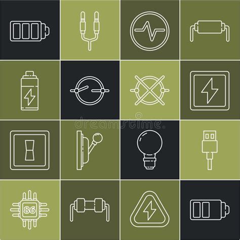 Set Line Battery Charge Level Indicator Usb Cable Cord Lightning Bolt Electric Circuit Scheme