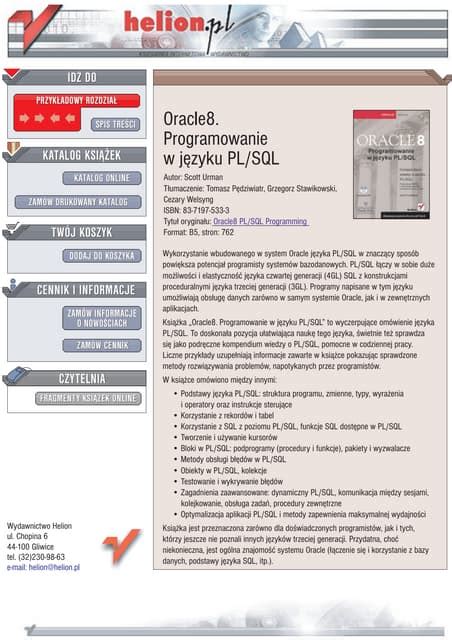 Oracle8 Programowanie W Języku Plsql Pdf