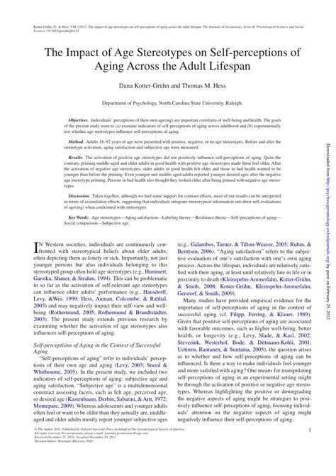 Pdf The Impact Of Age Stereotypes On Self Perceptions Of Aging Across
