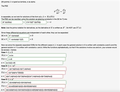 Solved 30 Points 2 Is Typed As Lambda A As Alpha The Pde