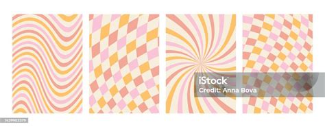 그루비 무지개 배경 체스판 그리드 파도 소용돌이 돌리기 패턴 트렌디한 복고풍 사이키델릭 스타일의 뒤틀리고 왜곡된 벡터 질감 70