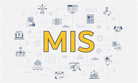 중앙에 큰 단어나 텍스트가 있는 아이콘이 있는 잘못된 관리 정보 시스템 개념 프리미엄 벡터