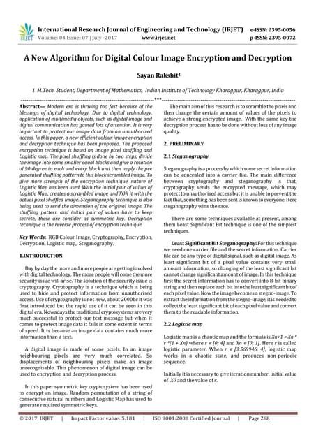 A New Algorithm For Digital Colour Image Encryption And Decryption Pdf