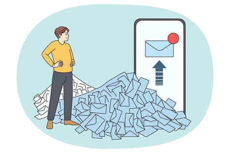 male employee consider stack of unread work mails 22994228 vector art