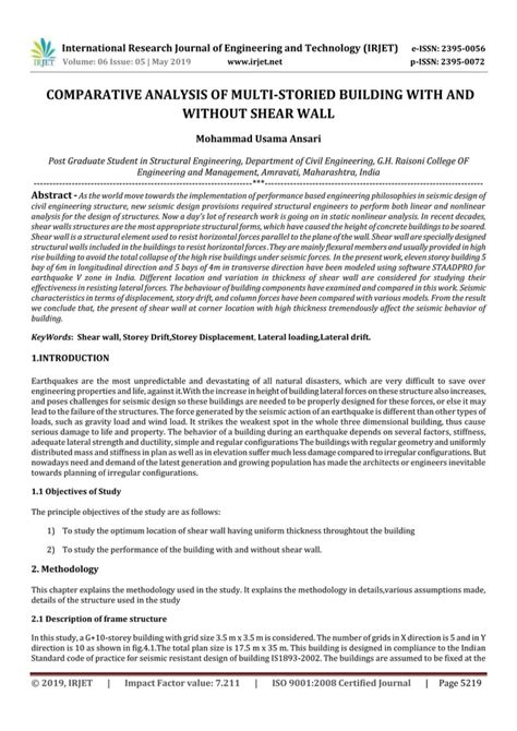 Irjet Comparative Analysis Of Multi Storied Building With And Without Shear Wall Pdf Civil