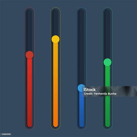 3d 다채로운 스크롤 막대 아래쪽 버튼 패널 스위치 제어 Website 요소 웹 Ui 4 빨강 노랑 녹색 파랑 수직 드래그 모양 레벨 스케일 소프트웨어 도구 로딩 바 벡터