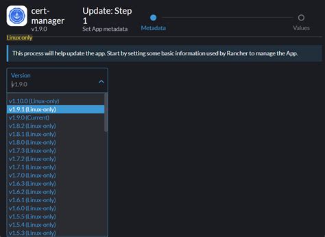 cert manager upgrade from rancher shows only latest version