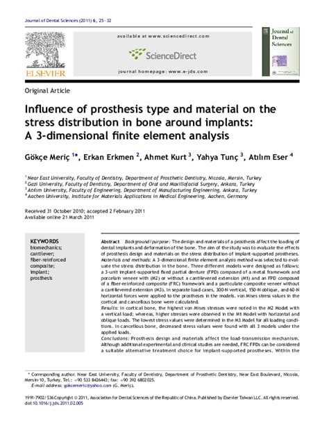 Pdf Influence Of Prosthesis Type And Material On The Stress Distribution In Bone Around