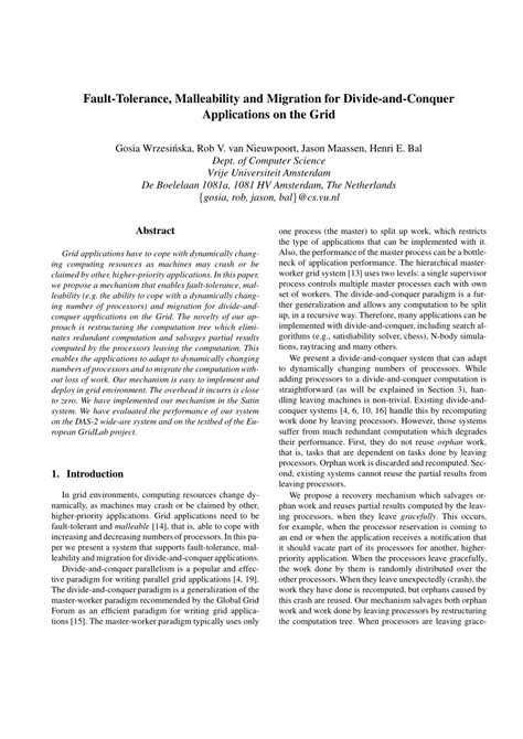 Pdf Fault Tolerance Malleability And Migration For Divide And Conquer Applications On The Grid