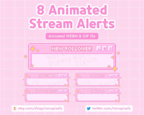 Animated Twitch Stream Alerts Pink Y2k Aesthetic Pixel Window New Follower Subscriber Alert