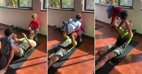 El Entrenamiento Más Tierno De Cristiano Ronaldo Sus Hijos Como Mancuernas Y Música Latina De