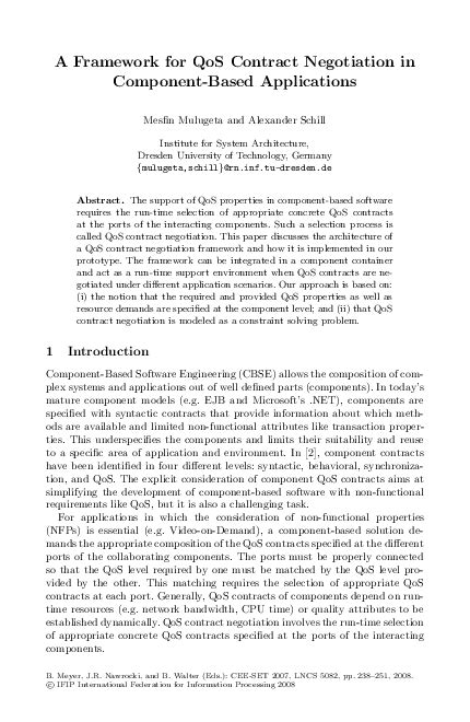 Pdf A Framework For Qos Contract Negotiation In Component Based