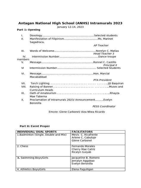 Intramurals Program Pdf